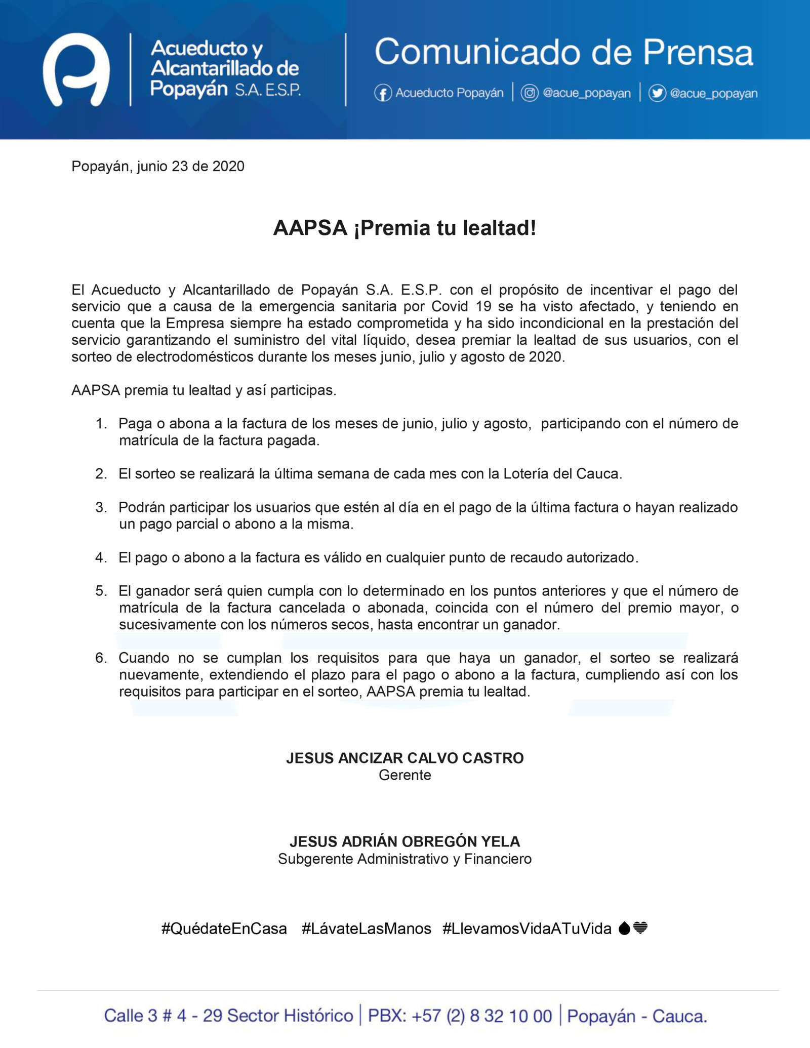 AAPSA ¡Premia tu lealtad! – Acueducto y Alcantarillado de Popayán